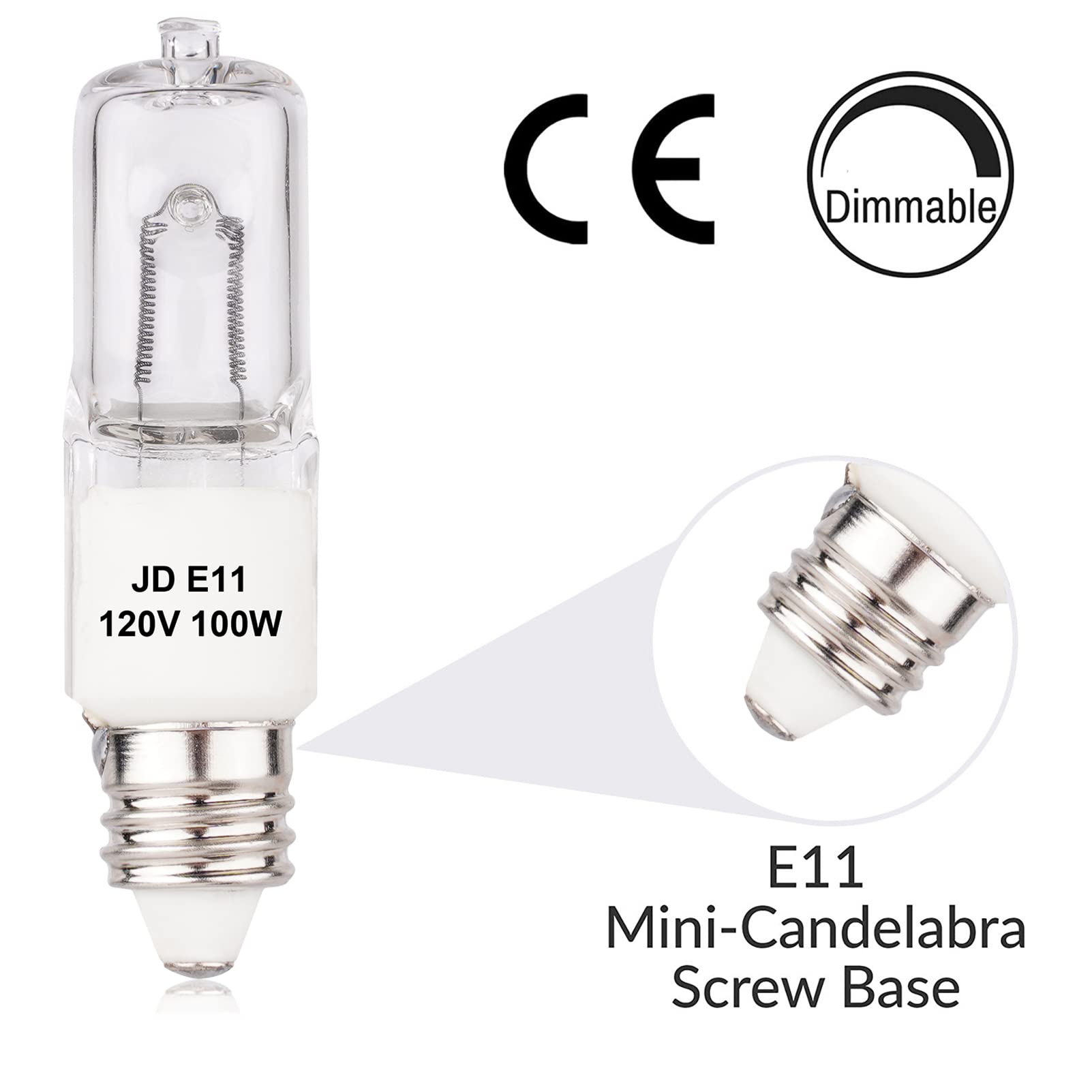 XBOCMY 4 Pack JDE11 120V 100W Halogen Bulb Dimmable Warm White 1600lm T4 Mini Candelabra Base for Chandeliers, Ceiling Fan, Cabinet Lighting, Pendants, Table Lamps, etc.