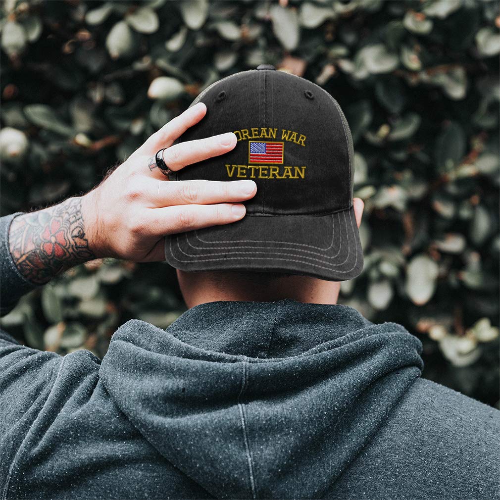 Richardson Trucker Mesh Hat American Veteran Korean War A Embroidery Cotton Dad Hats for Men & Women Snapback Black Charcoal