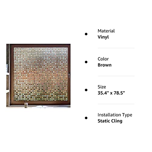 rabbitgoo Window Privacy Film Stained Glass Window Film Mosaic Static Cling Decorative Window Vinyl, Removable Rainbow Window Tint, Non-Adhesive UV Blocking for Home Office, Brown, 35.4 x 78.7 inches