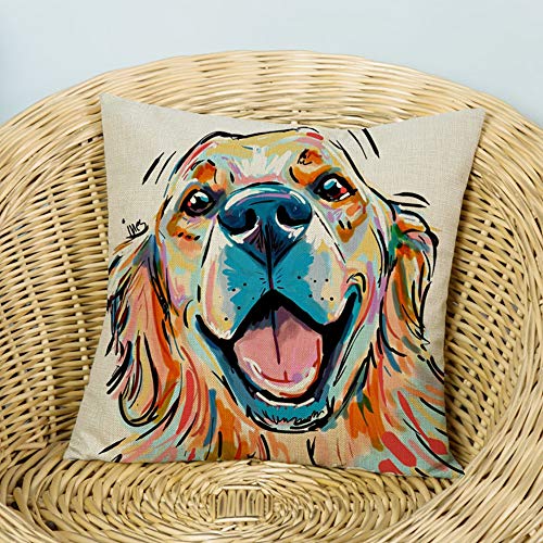 Redland Art Cute Pet Golden Retriever Dog Pattern Linen Throw Pillow Covers Car Sofa Cushion Cover Pillowcases Home Decor 18"x18" Inch 45 cm