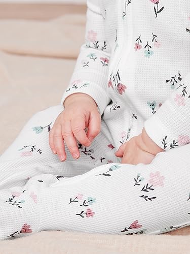 Simple Joys by Carter's Baby Girls' 2-Way Zip Thermal Footed Sleep and Play, Pack of 2, Pink Elephant/White Floral, 6-9 Months