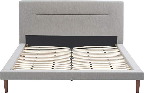 Serta Sierra Collection Upholstered Platform Bed, Low-Profile Design, Tufted Headboard, Soft Textured Fabric, Requires No Box Spring, Queen-Size, Gray