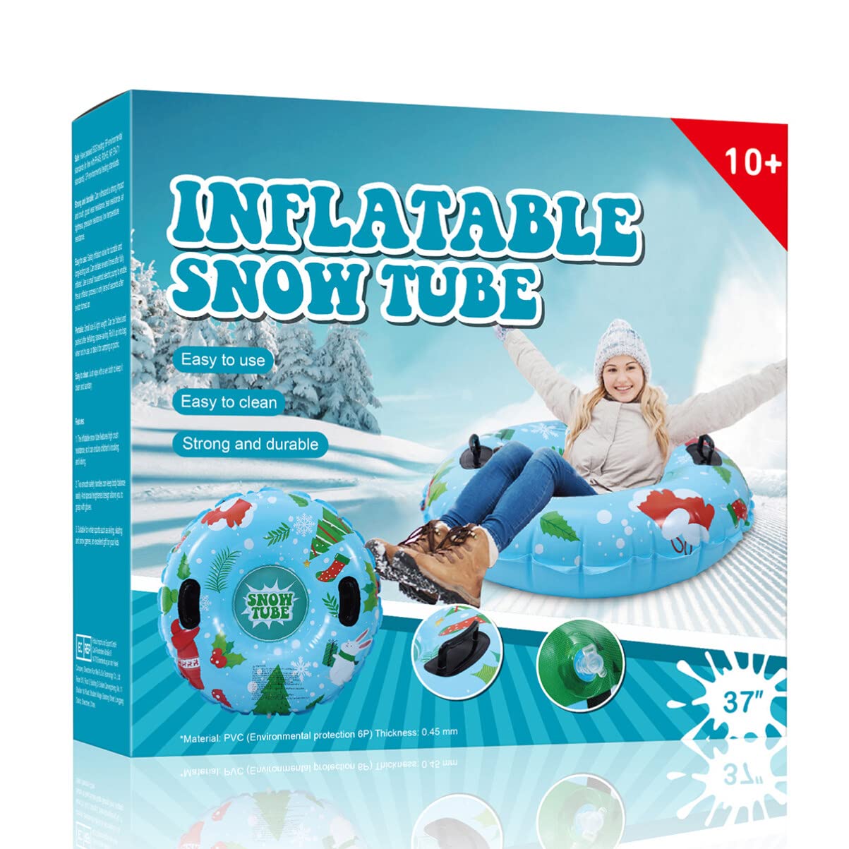 Toyvian Winter Snow Tube Inflatable Sled Snow Ring with 2 Smooth Safety Hhandles for Kids and Adults