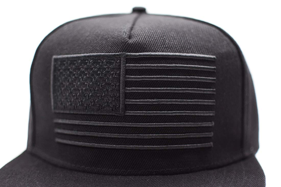 Uphily Black USA American Flag Flat Brim Bill Hat High Profile Patriotic Snapback Baseball Cap for Men or Women