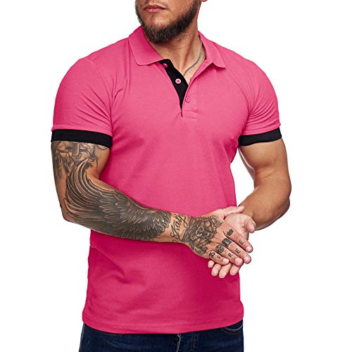 Zuoyouzi Men's Short Sleeve Casual Slim Fit Polo Shirts Basic Designed Classic Cut Cotton Shirts Pink