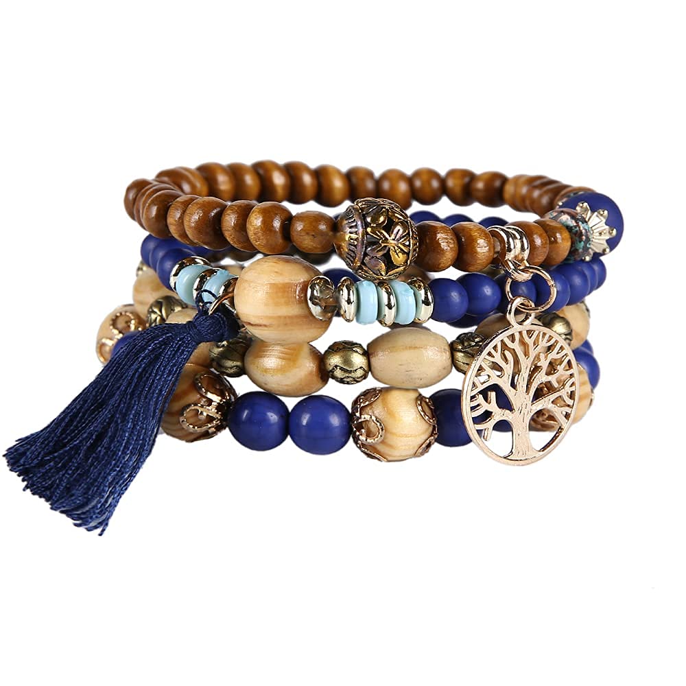 Twinfree Bohemian Stackable Bracelets Set for Women Boho Stretch Multilayer Colorful Stack Beads Bracelet 4 Pack