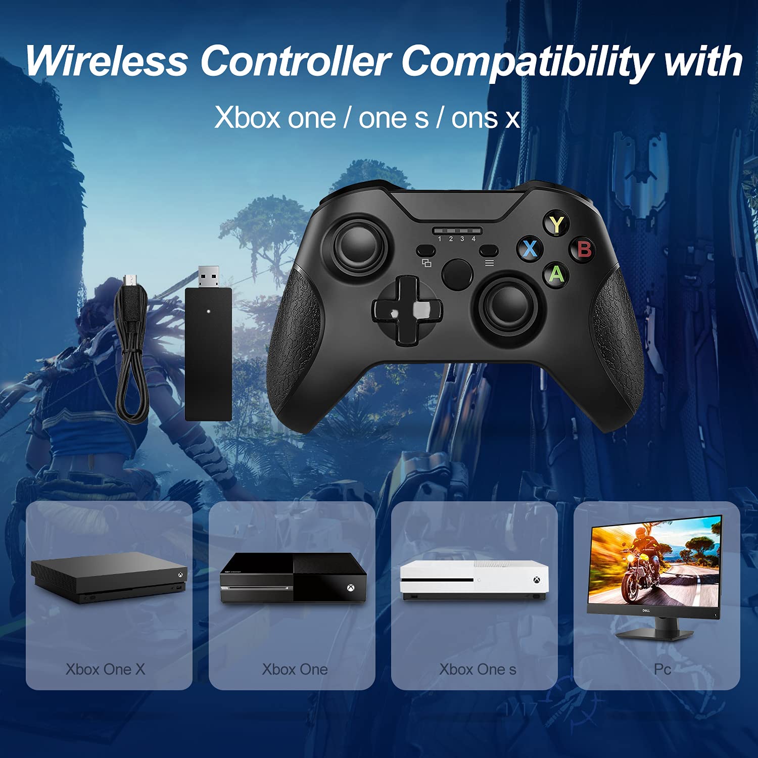 Xbox One Controller Wireless Compatible with Xbox One/One S/One X/One Series X/S /Elite/PC Windows, Usergaing Gaming Controller with 2.4GHZ Wireless Adapter black-No Audio Jack
