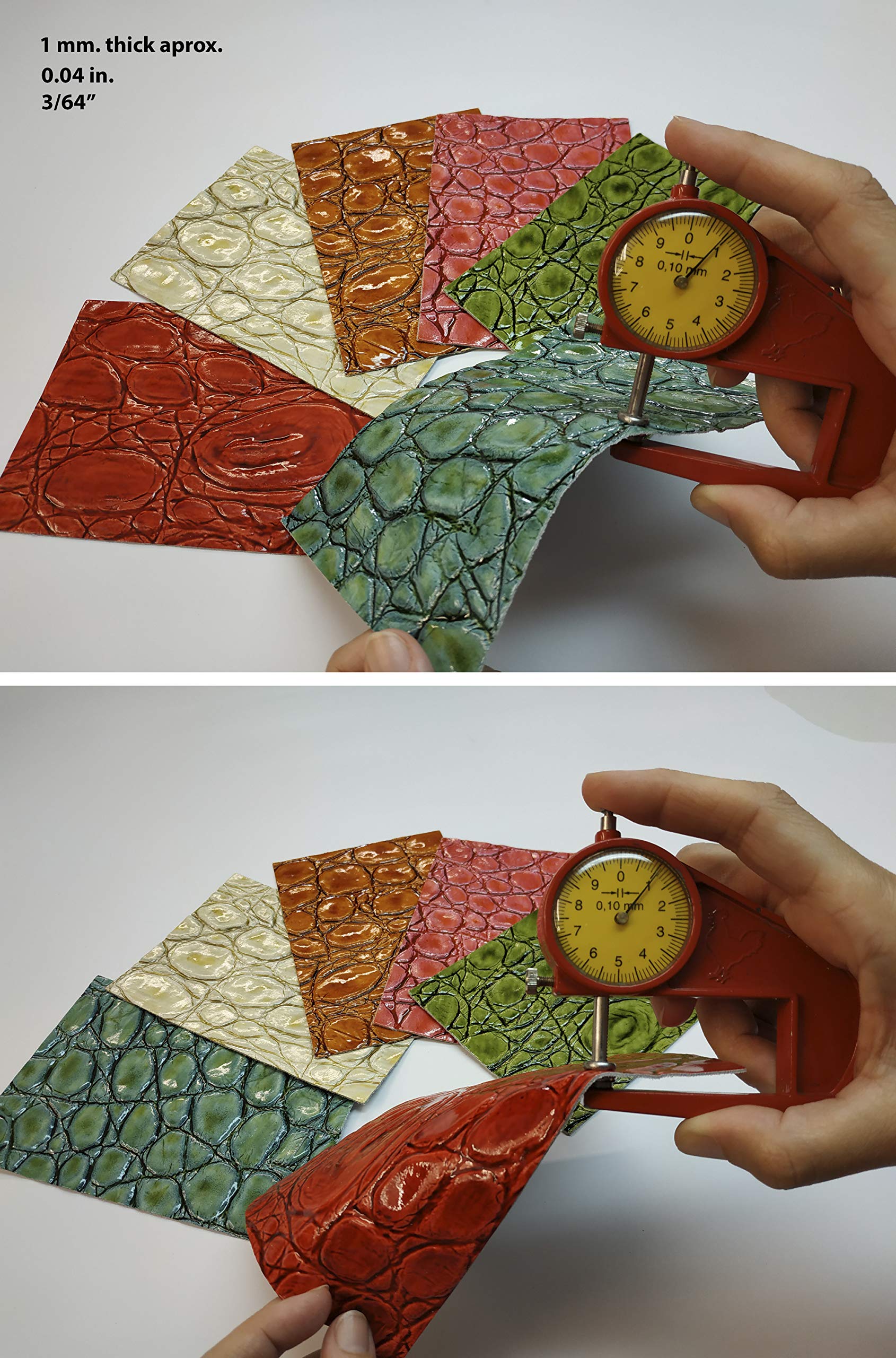 Upon Leather - 6 Genuine Leather Pieces. Embossed and Printed Croc Pattern Cowhide | Scraps 7”x 4.8” in. | Sheets pre-Cut from Whole hides | for Crafts, Earrings, Jewelry | Bright Happy Colors