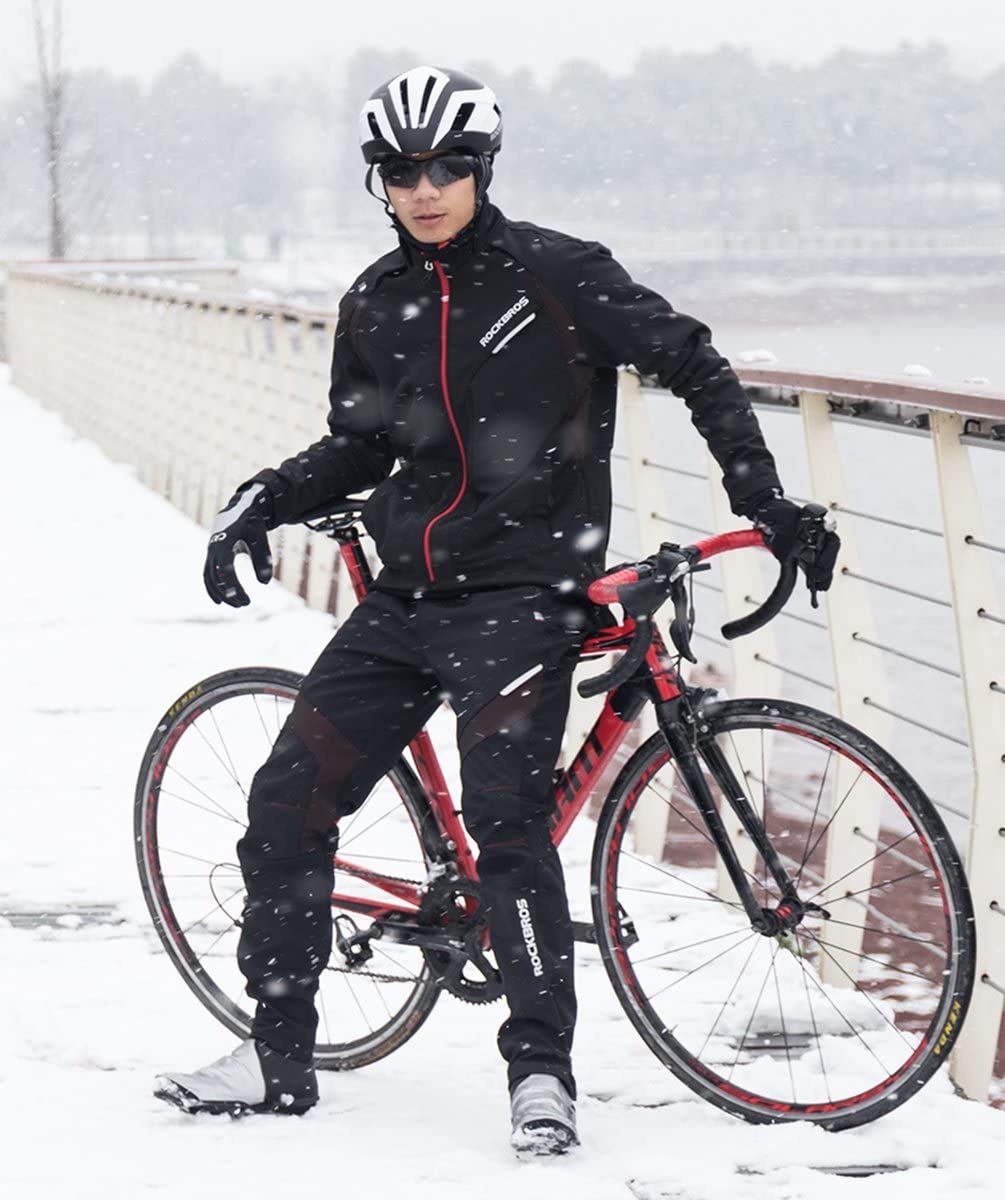 ROCKBROS Cycling Jackets for Men Winter Bike Jackets Thermal Windproof Jacket for Men Cold Weather Cycling Running Hiking Black Red