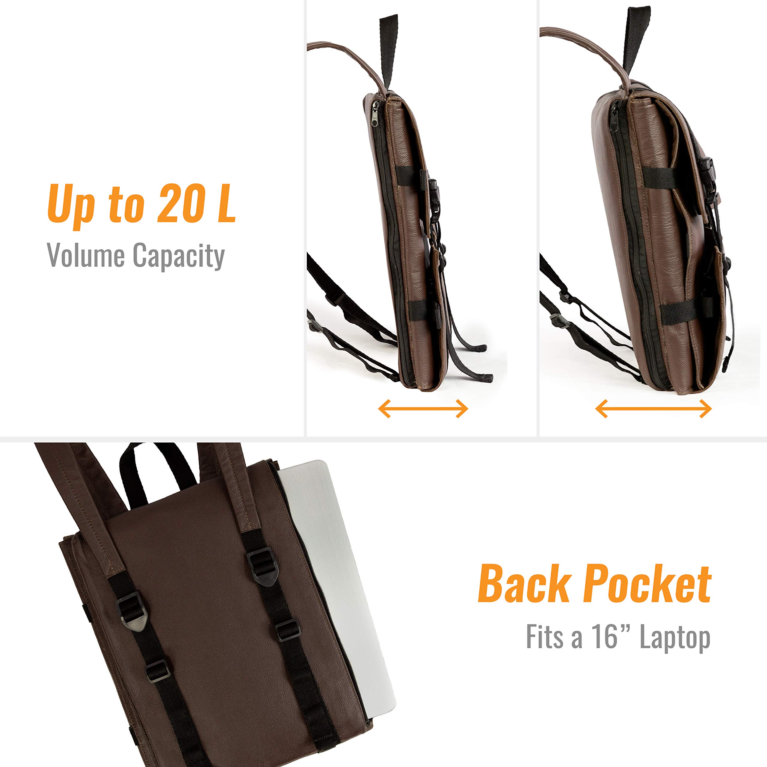 Under NY Sky Knife Bag - Brown Real Leather - 13 Knife Slots, 2 Zipped Pockets for Kitchen Utensils, Large Pocket for Tablets & Notebooks - Expandable - Tool Storage Bag Style for Chefs, Cooks, BBQ