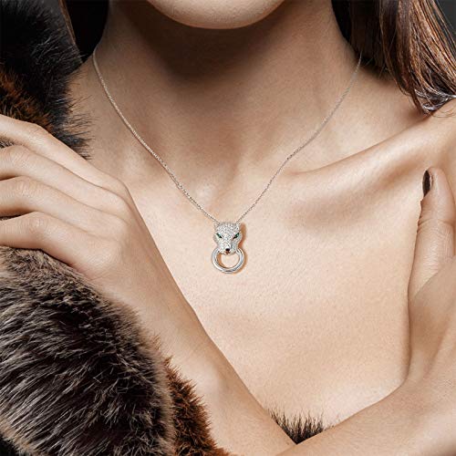 Santuzza Panther Pendant 925 Sterling Silver Leopard Pendants White Cubic Zirconia Green Spinel Jaguar Jewelry