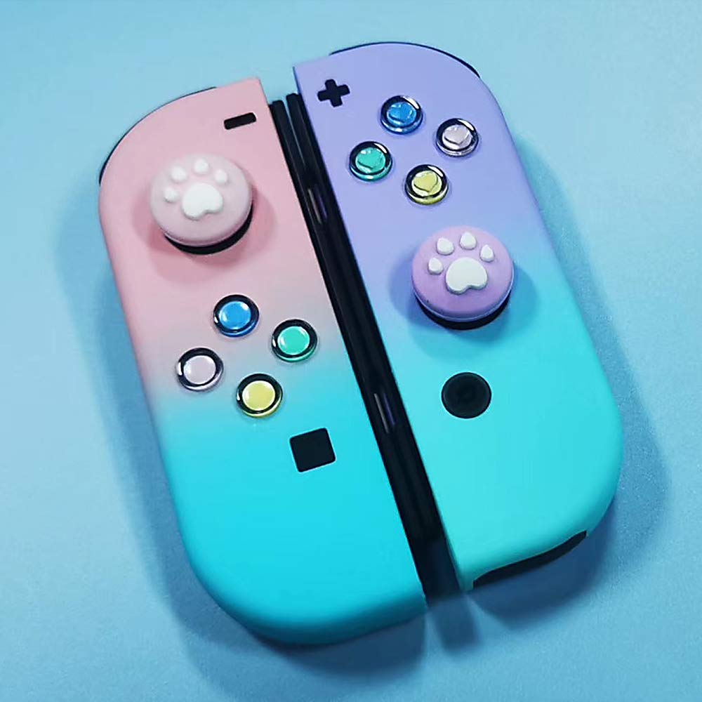 Topsolid NS Switch Joycon Replacement ABXY Direction Keys & Cat Claw Design Thumb Grip Caps, Pink Purple Soft Silicone Cover Joystick Cap for Nintendo Switch & Oled, JoyCon Shell & Tools NOT Included