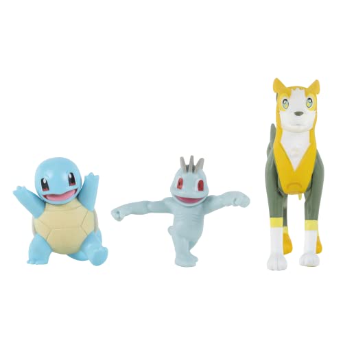 Pokemon PKW0180 3 Pack-Features 2 Squirtle, Machop & 3-Inch Boltund Battle Figures-Authentic Details, Multi