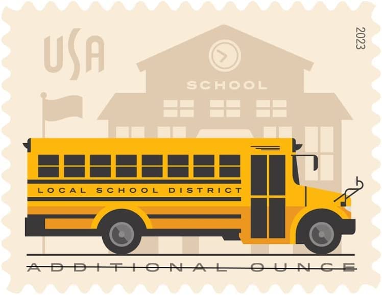 School Bus Additional Ounce Postage Stamps 1 Sheet of 20 Students Children Teachers Celebration Party Announcement (20 Stamps), Yellow
