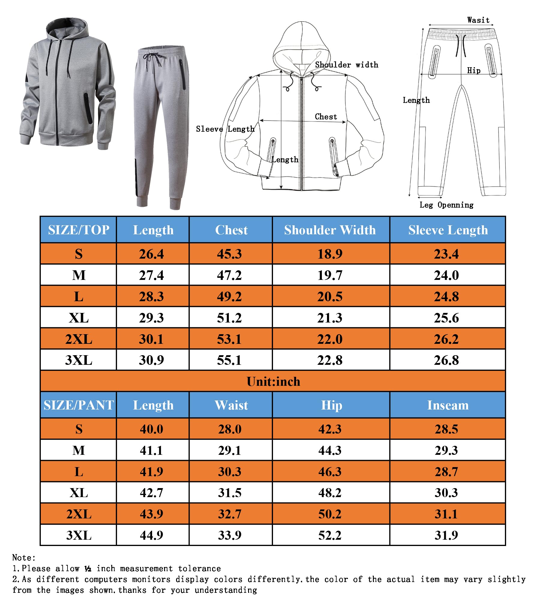 URBEX Men's Athletic Tracksuits Long Sleeve Hoodie Sweatsuits for Men 2 Piece Sets Full Zip Jogging Suits Jackets and Pants(LG-L)