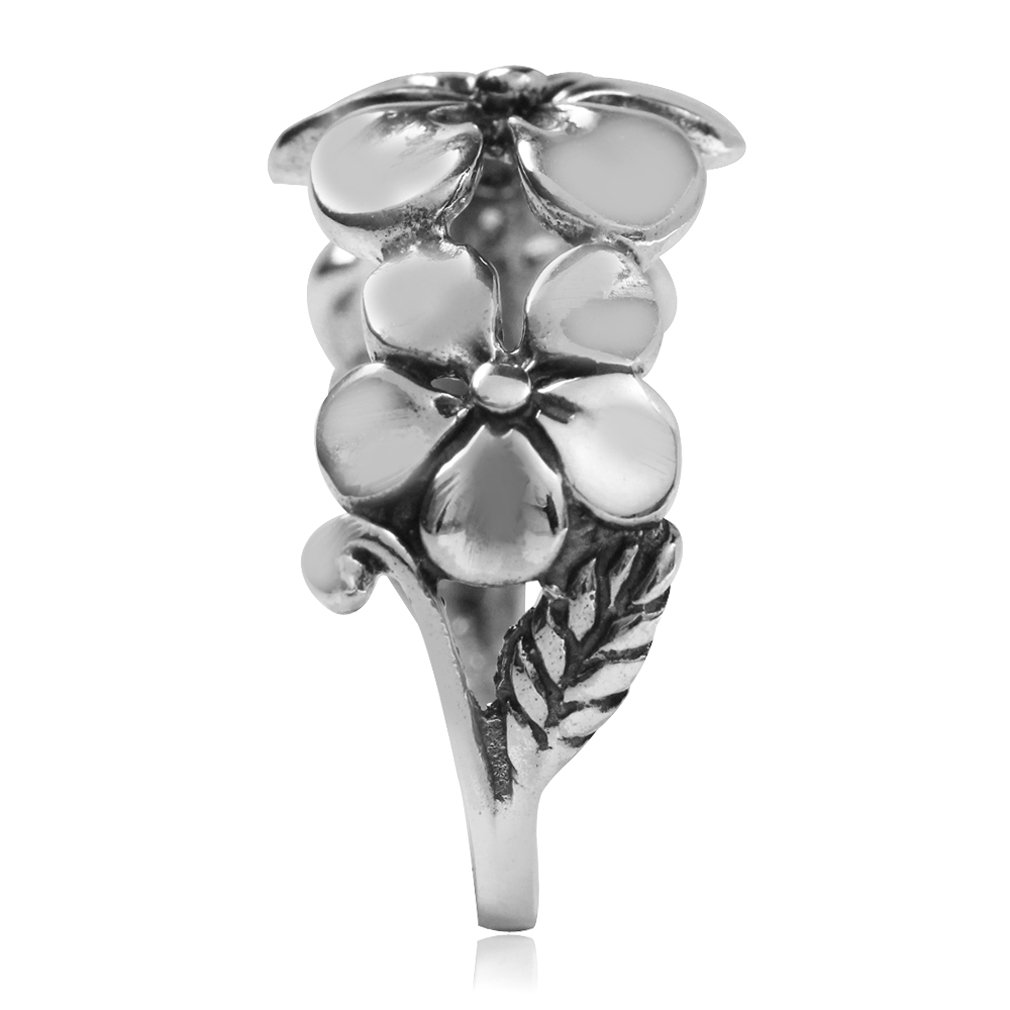 Silvershake 11mm Antique Finish 925 Sterling Silver 3 Plumeria Flowers Ring Size 9