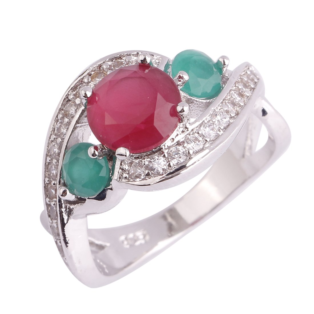 Psiroy 925 Sterling Silver Created Pink Tourmaline Filled Infinity Band 3 Stone Engagement Ring for Women Size 11