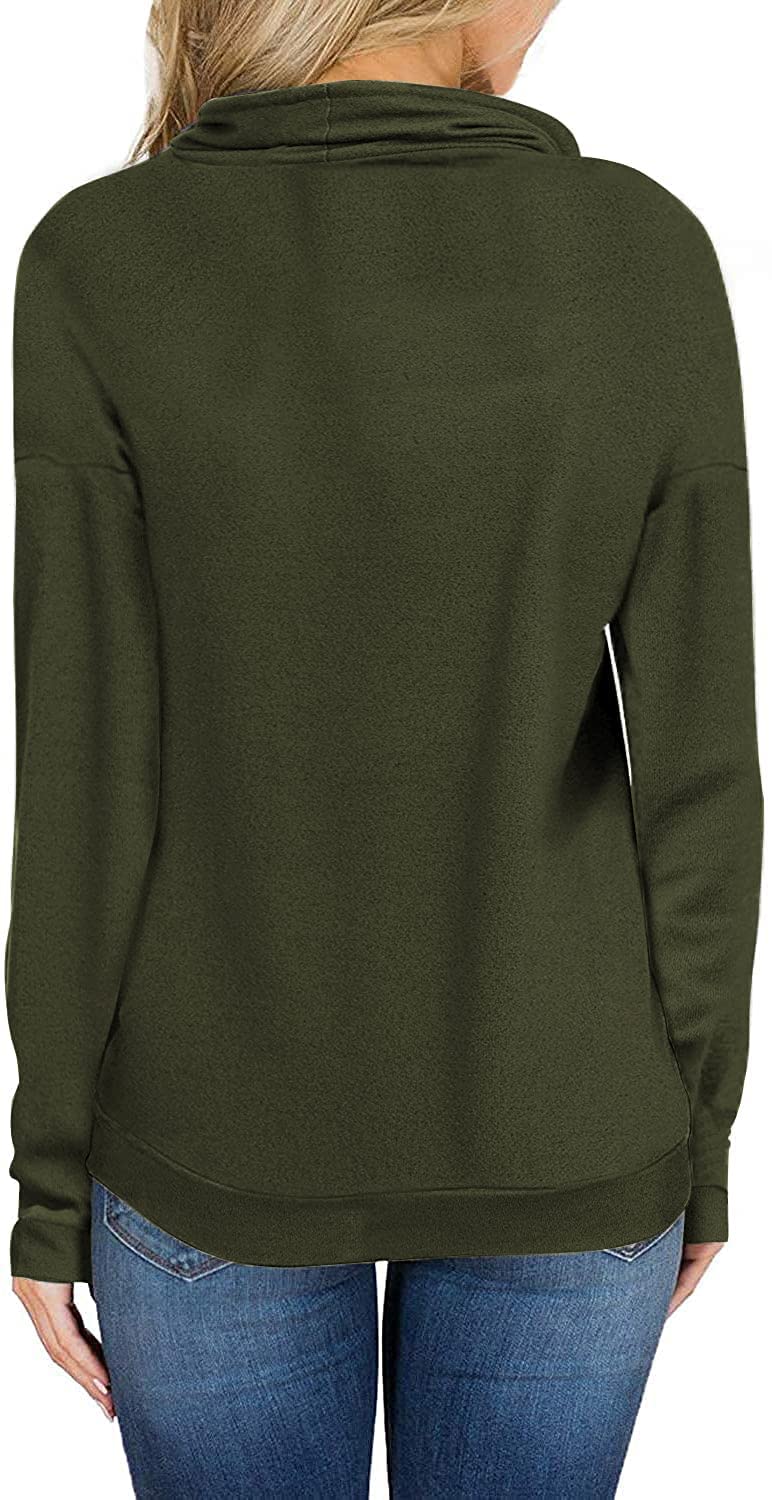 Zwurew Women Casual Loose Sweatshirts Cowl Neck Long Sleeve Pullover with Pocket