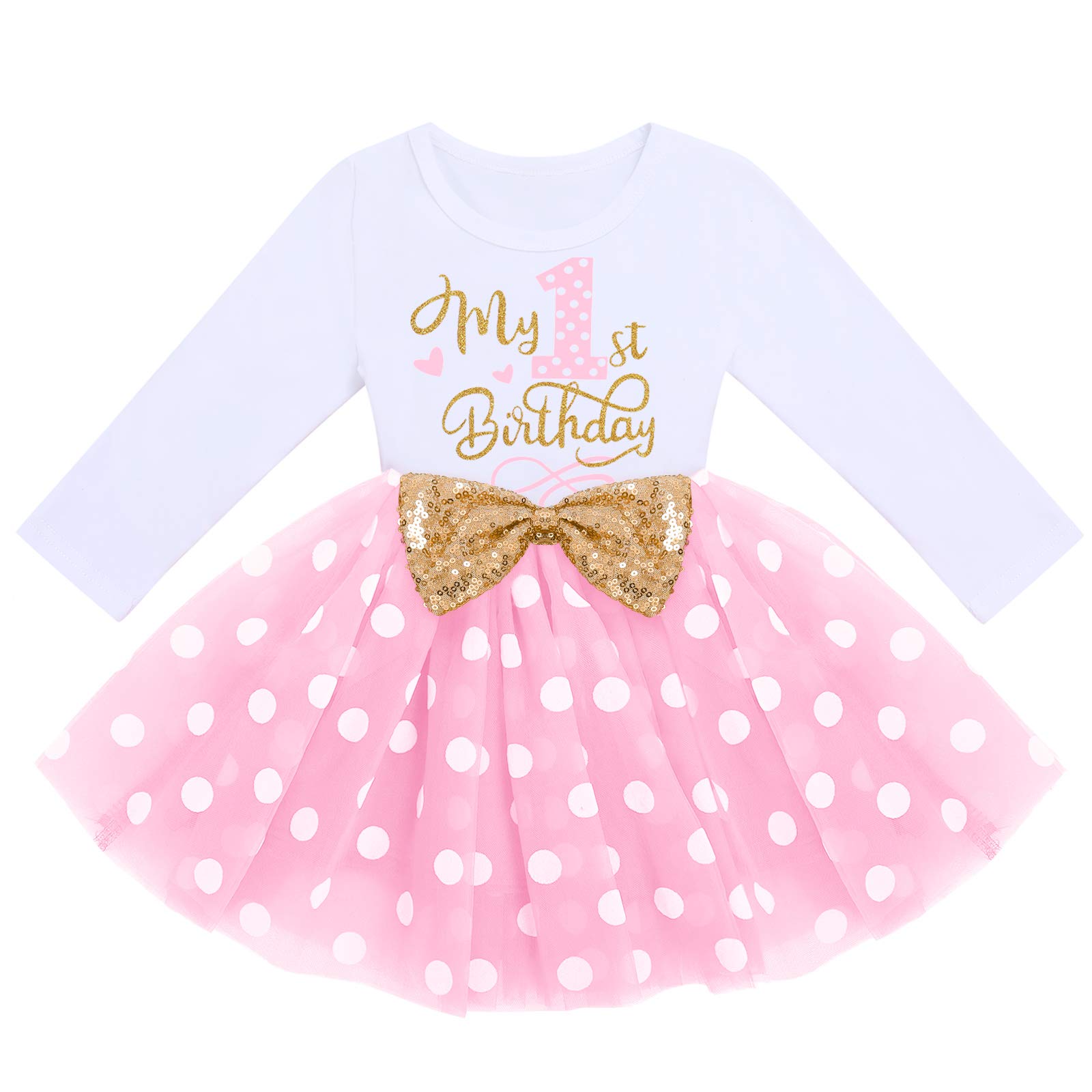 Winter Birthday Outfit Girl My First Birthday Mini Dress Up Cake Smash Outfit Baby Tulle Tutu Skirt Autumn Long Sleeve Mouse 1st Birthday Party Supplies 1 Year Old Photo Props Polka Dots Dresses Pink