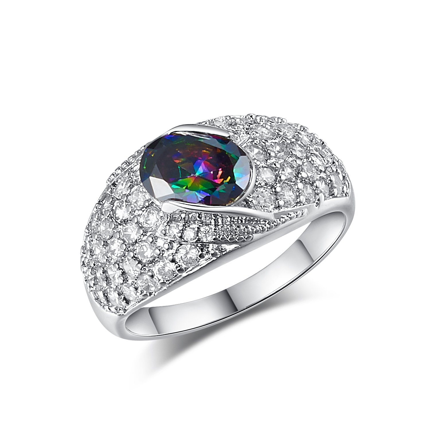 Psiroy 925 Sterling Silver Plated Created Rainbow Topaz Filled Contemporary Knuckle Ring Band Size 8