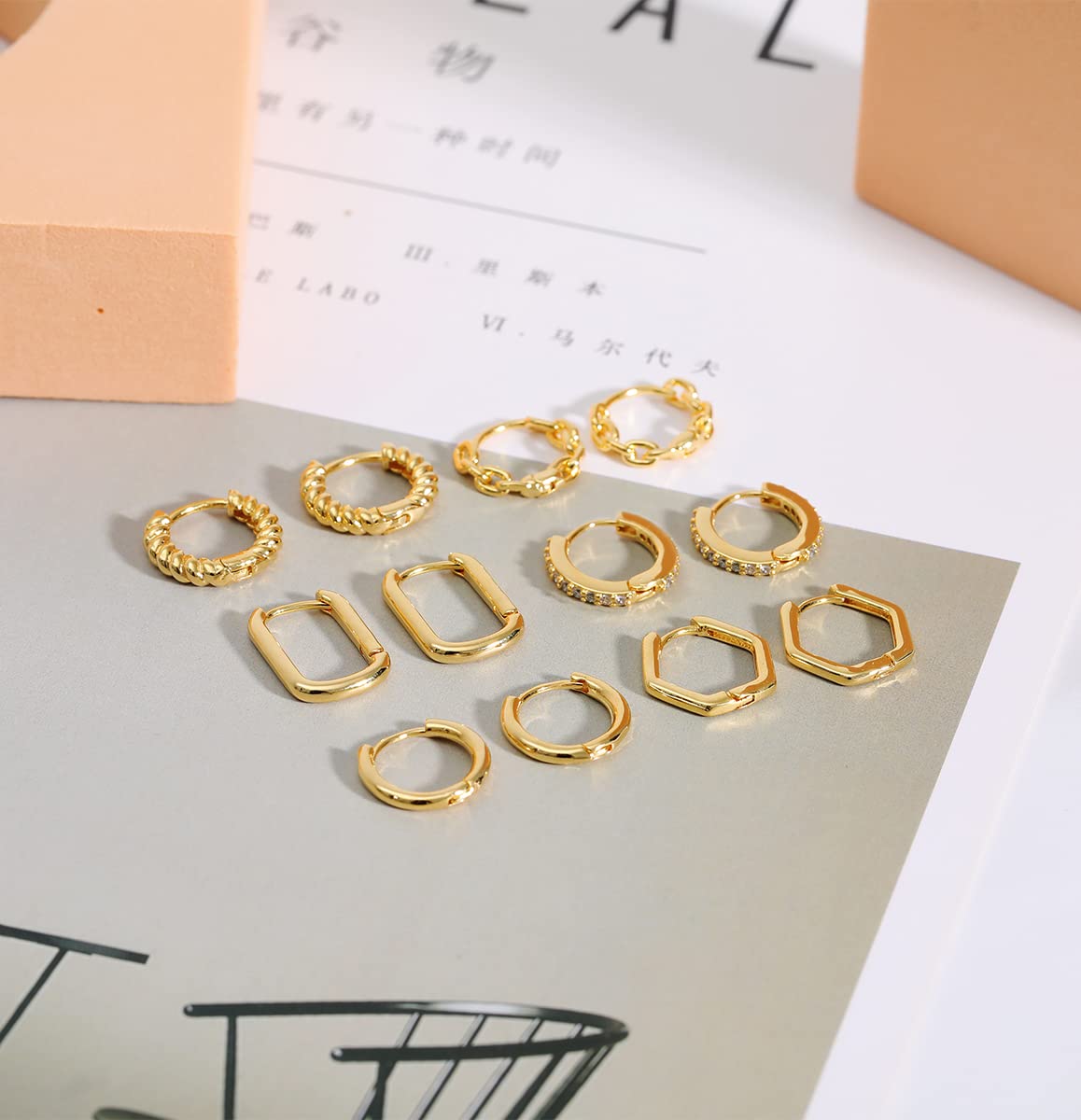 TOBENY 6-9 Pairs 14K Gold Plated Small Hoop Earrings Set for Women