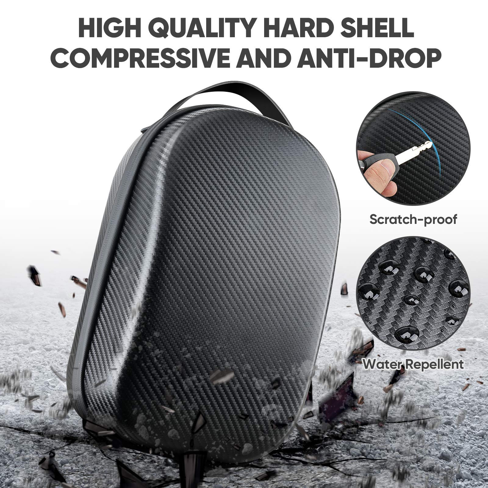 sarlar Hard Carrying Case Compatible with Oculus Meta Quest 2 /Quest 3/Vision Pro, Carbon Fiber, Fixed Protection for VR Headset Controller and Official Head Strap Accessories, Travel and Storage