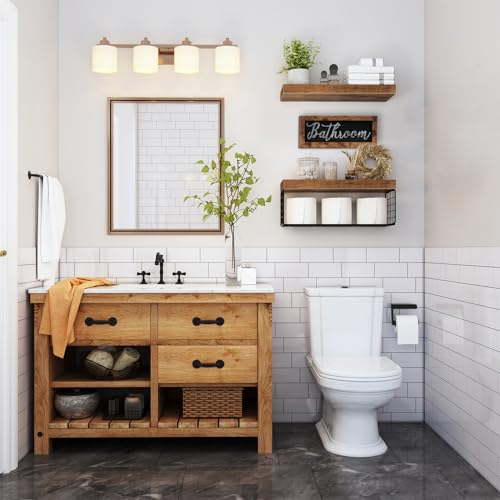 QEEIG Bathroom Decor Shelves Over Toilet - Farmhouse Decorations Aesthetic Décor Sign Small Floating Wall Shelf Paper Storage 2+1 Set 16 inch, Rustic Brown (020BN)
