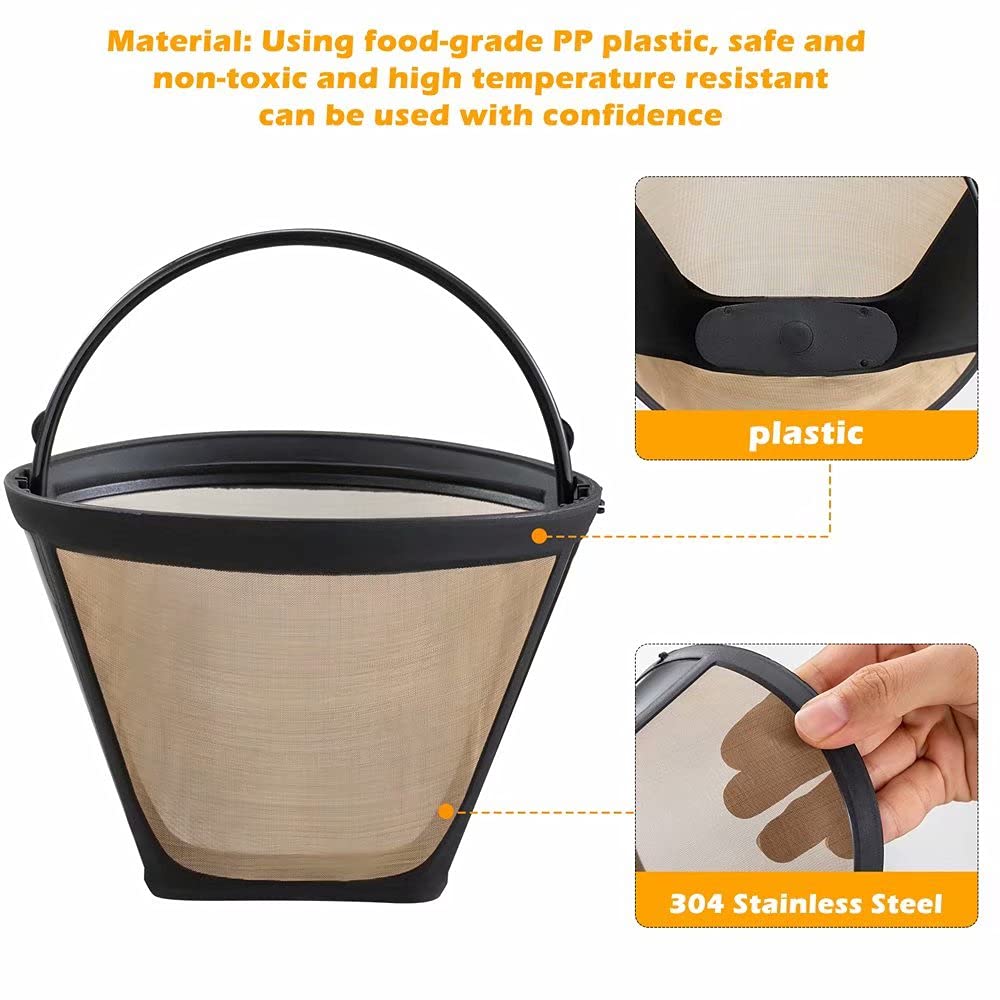 Reusable Coffee Filter, 2 Pack Basket Coffee Filters 8-12 Cup Replacement Coffee Filter with Stainless Steel Mesh Bottom, Permanent Filter for Mr. Coffee and Black & Decker Coffee Makers and Brewers