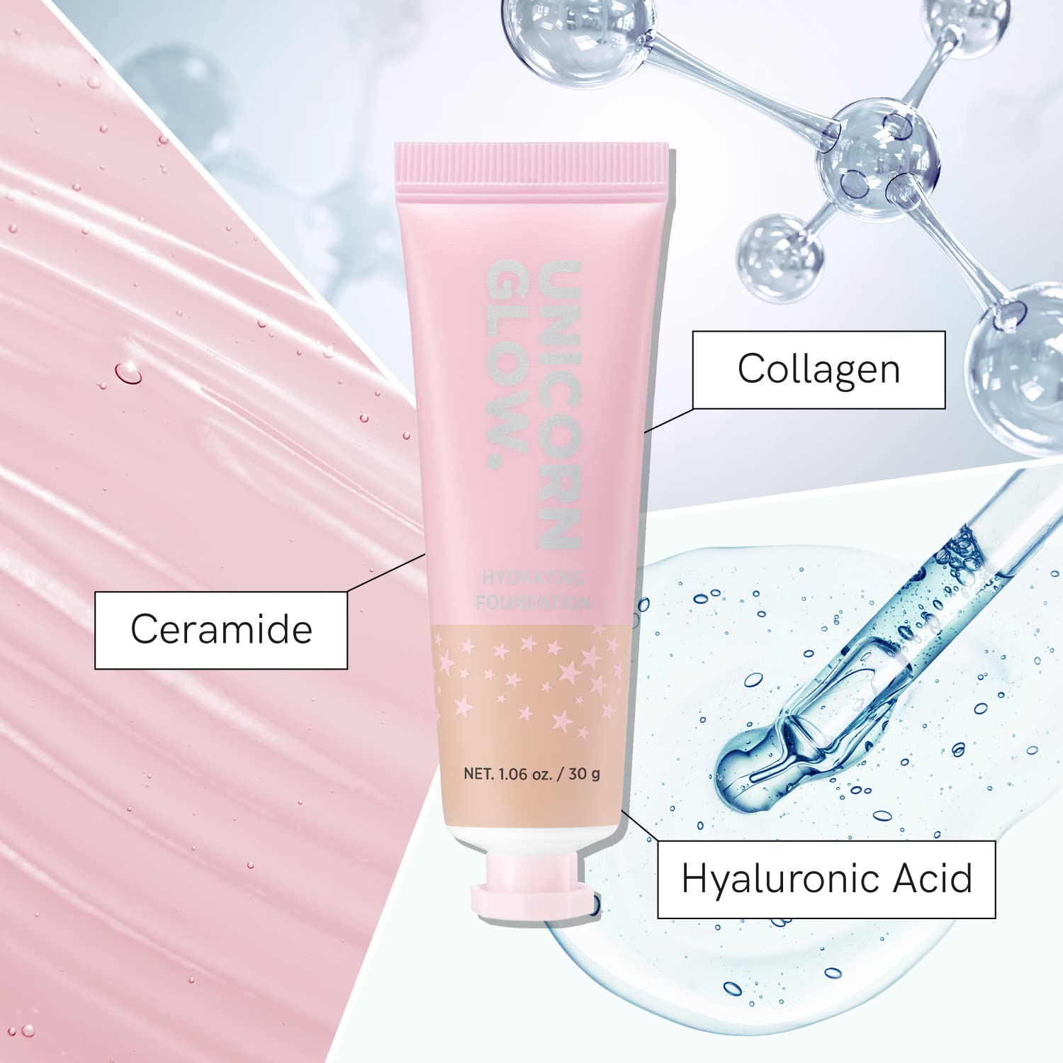 UNICORN GLOW HYDRATING FOUNDATION #2 LIGHT VANILLA Collagen Serum + Hyaluronic Acid + Ceramide Anti-Aging