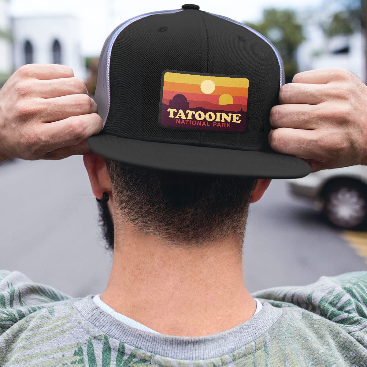 Tatooine National Park Patch - Cotton Snapback Hat - Breathable Mesh Side for Casual Wear & Outdoor Activities - Baseball Cap Women and Men (Charcoal Front/Black Mesh)