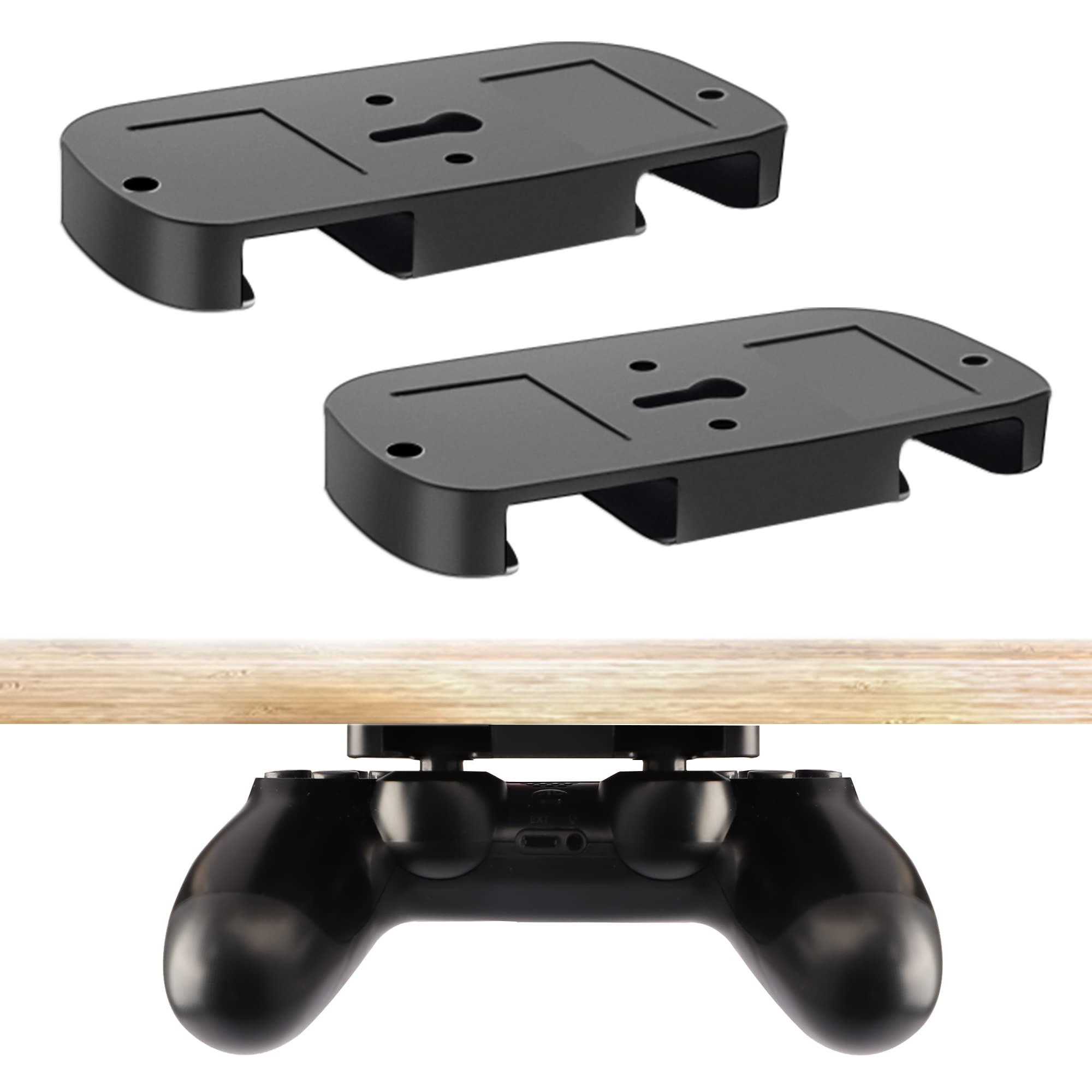 Xahpower 2 Pack Under Desk Mount Holder for PS5/PS4/PS3/PS2 Controller, Game Controller Table Storage Rack Stand with Strong Adhesive Tape, Space-Saving, No-Hole Needed
