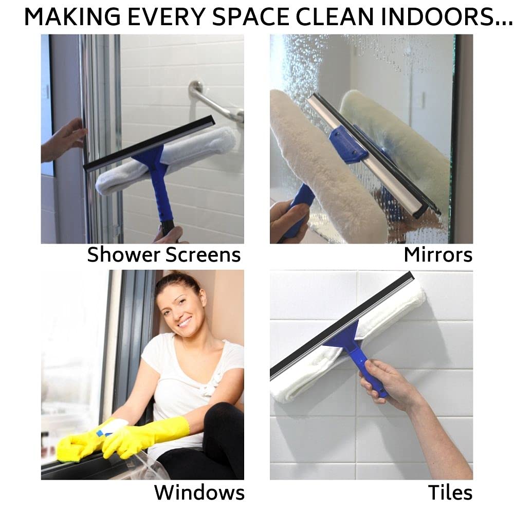 ULTIMAID Window Cleaner Combi β 2 in 1 Squeegee and Scrubber with Rubber Blade Includes Handle for Indoor and Outdoor Glass Cleaning 14 inches