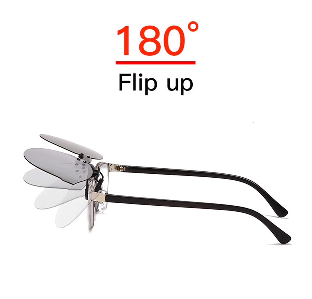 YAMEIZE Polarized Clip-on Sunglasses Anti-Glare UV400 Protection Flip Up Rimless Lens for Prescription Glasses (Grey)
