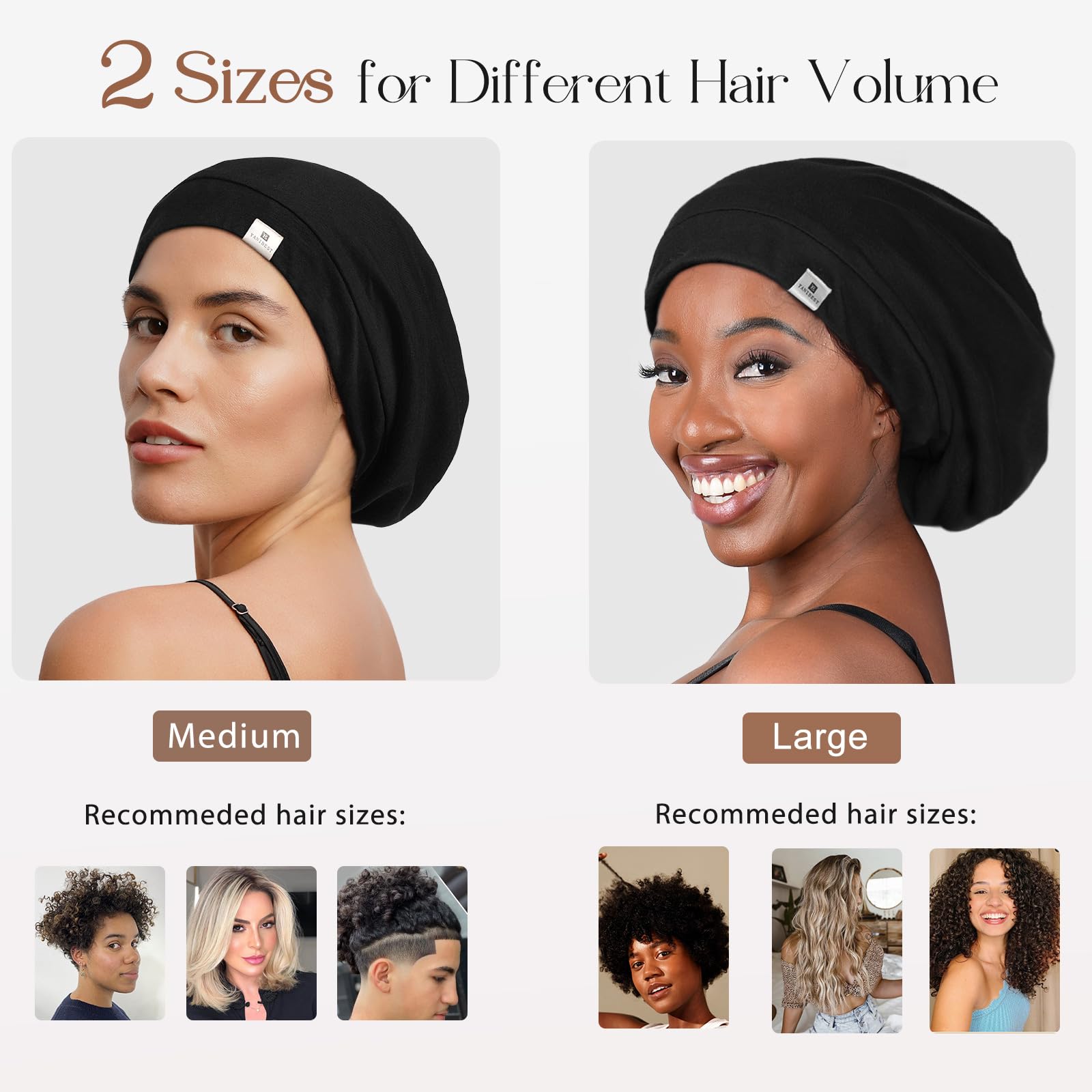 YANIBEST Slouchy Beanie Hat Satin Lined Sleep Cap Satin Bonnet Chemo Headwear Caps for Women and Men Pure Black
