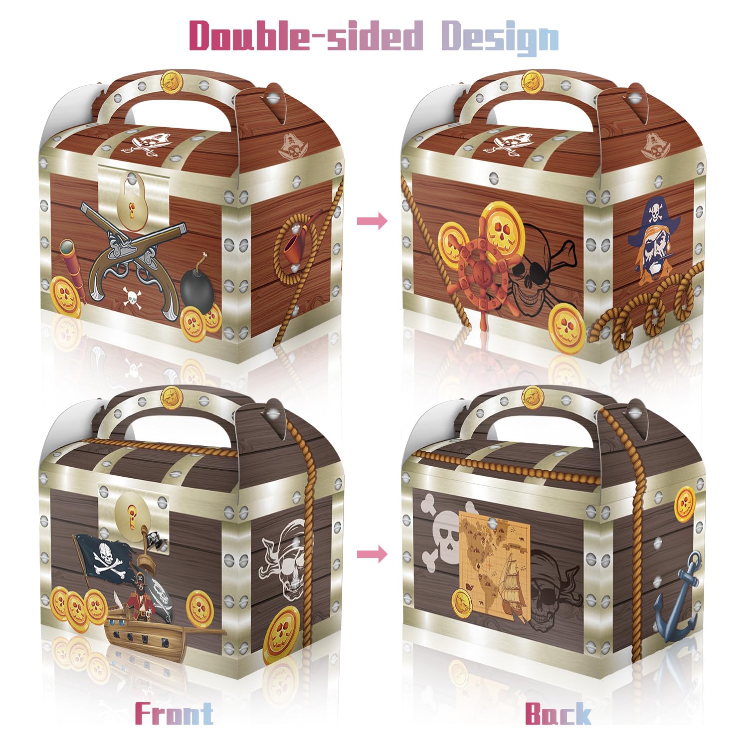 Treasure Chest Party Favor Box，Pirate Treasure Chest For Kids，Pirate Birthday Party Supplies,12Pce Pirate Gift Box