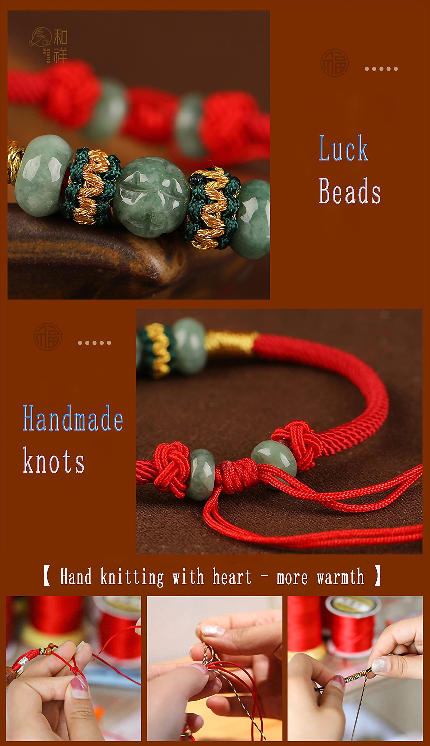 Xgimas Beads Bracelet for Women Men, Adjustable Hand-Woven Cord Lucky Jade Beaded Friendship Protection Red String Bracelets for Friends Gifts