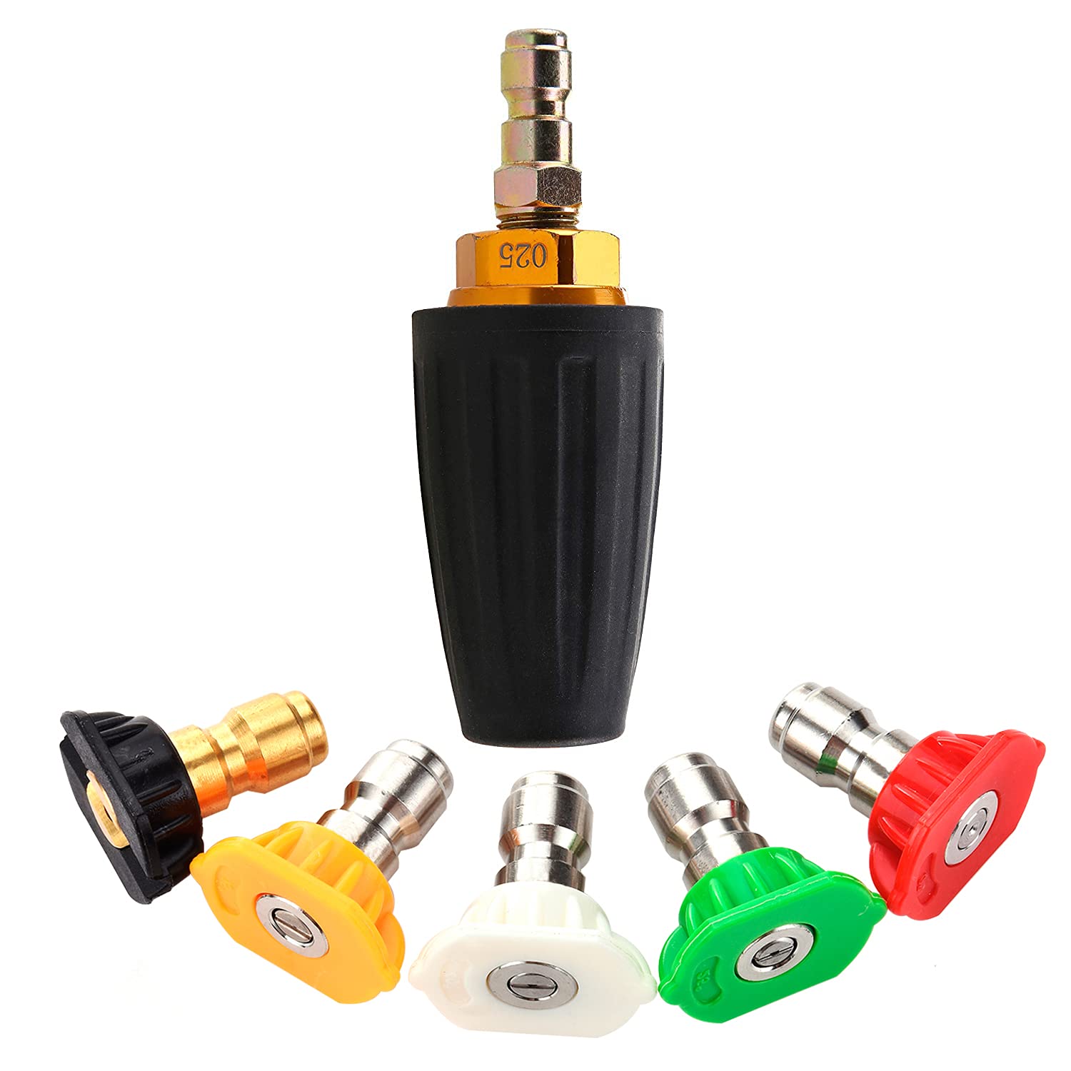 Tool Daily Turbo Nozzle for Pressure Washer, rotating turbo nozzle, with 5 Spray Nozzle Tips, Orifice 2.5, 2500 PSI, 1/4 Inch, 6-Pack