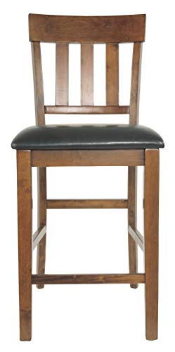 Signature Design by Ashley Ralene Traditional 26" Counter Height Faux Leather Seat Barstool, 2 Count, Brown