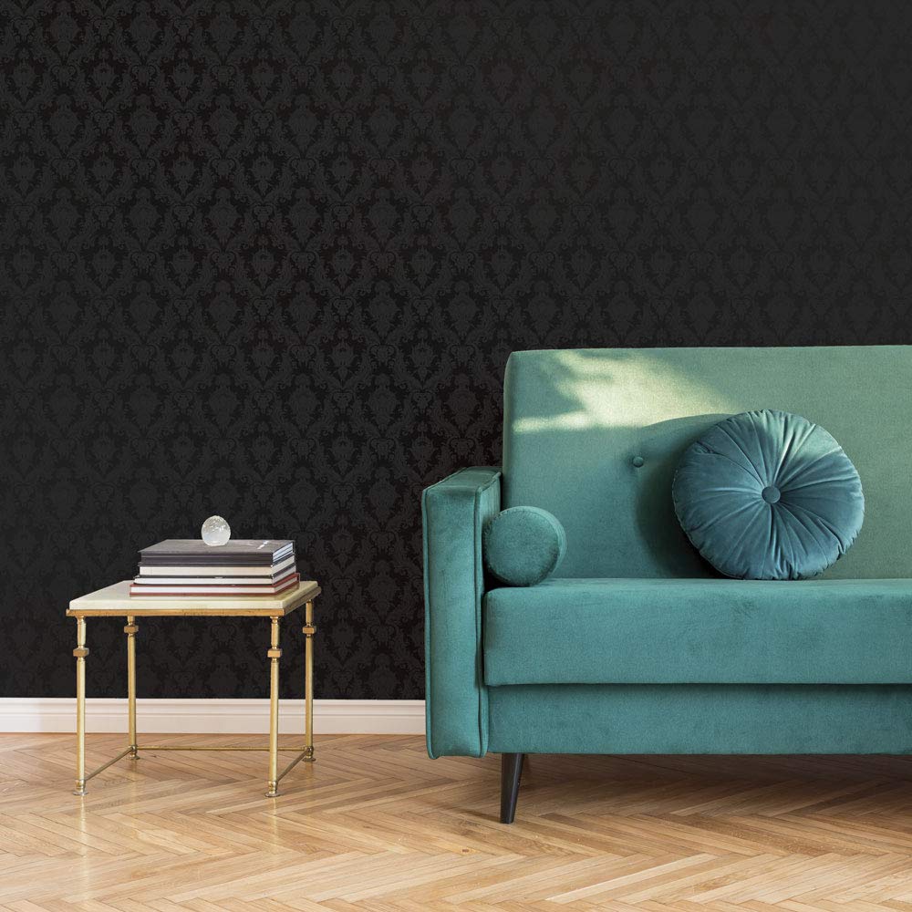 Tempaper Black Damsel Removable Peel and Stick Floral Wallpaper, 20.5 in X 16.5 ft, Made in the USA