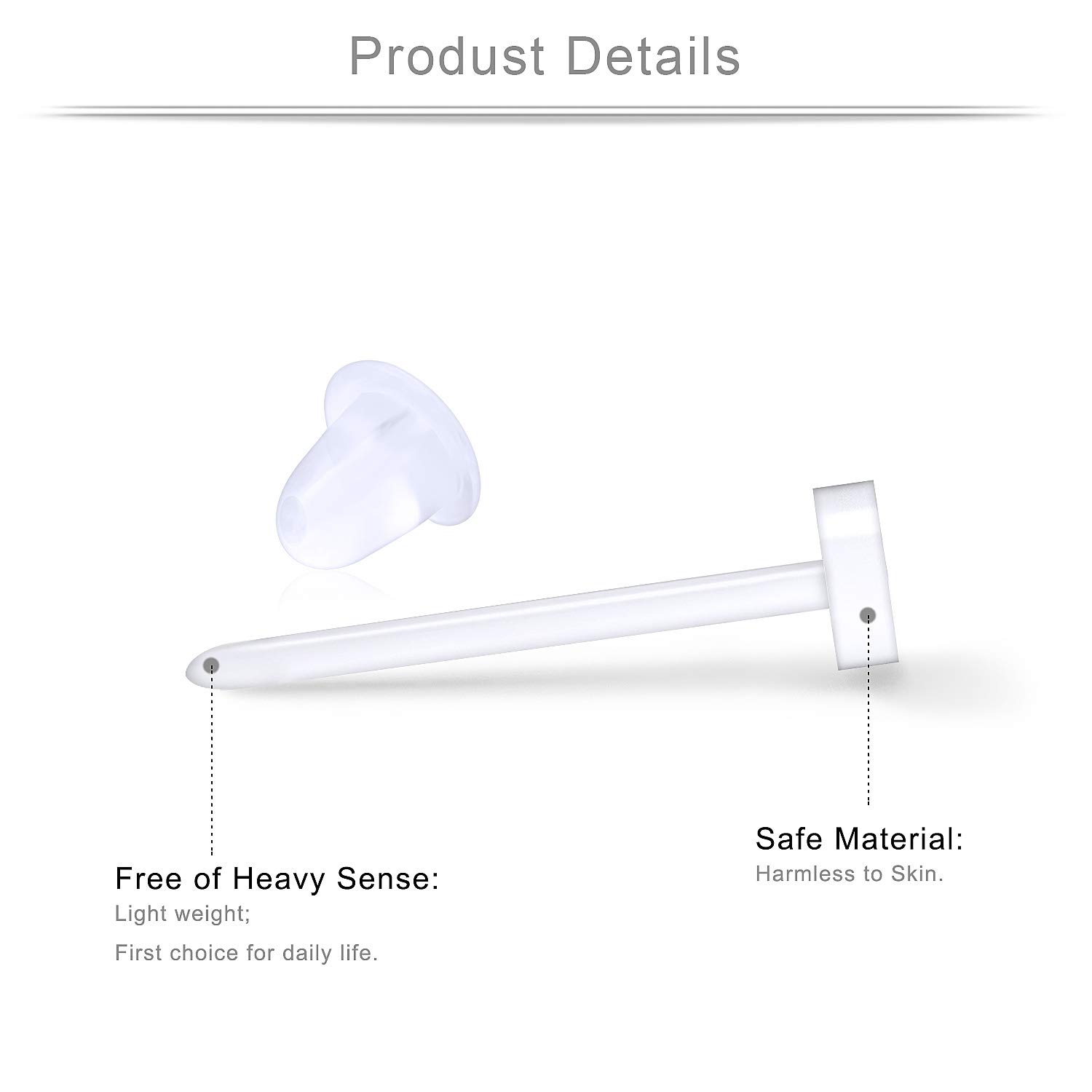 Ruifan 20G Flexible Bioplast Clear PVC Plastic Blank Ear Nose Pin Bone Stud Nickel Free Earrings Piercing Retainers 3mm Flat 10PCS