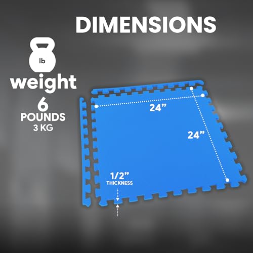 Signature Fitness Puzzle Exercise Mat with EVA Foam Interlocking Tiles for MMA, Exercise, Gymnastics and Home Gym Protective Flooring, 1/2" Thick, 48 Square Feet, Blue