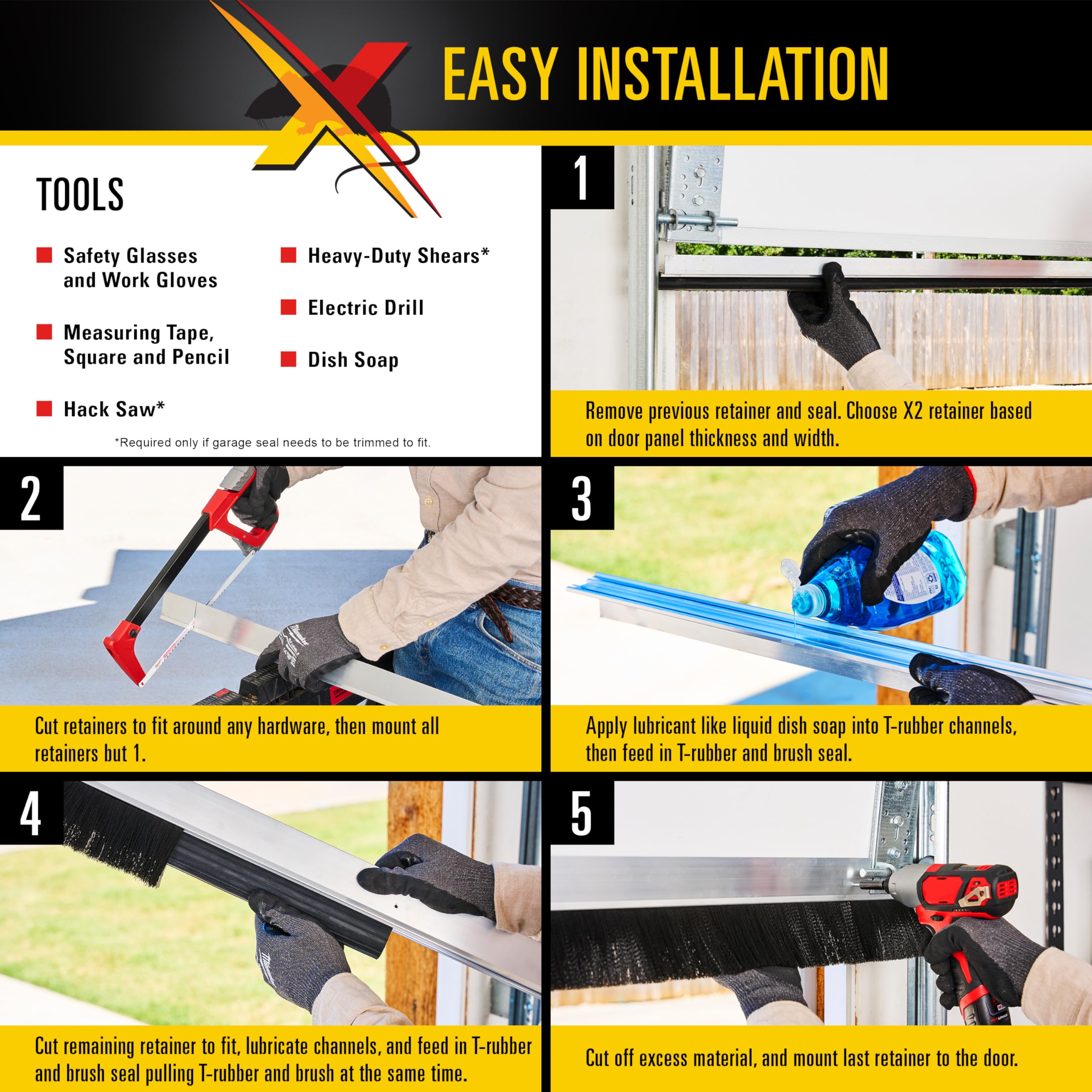 Xcluder X2 Rodent Proof Overhead Sectional Door Seal Kit, 12'3β Wide for 1.75β Thick Doors, Stops Mice, Rats and Weather, Suitable for Residential or Commercial Property Use