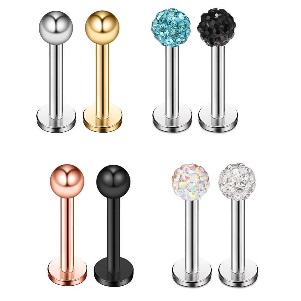 Ruifan 8PCS 20G CZ Crystal & Ball Tiny Labret Monroe Lip Ring Tragus Helix Earring Stud Piercing Jewelry 6mm