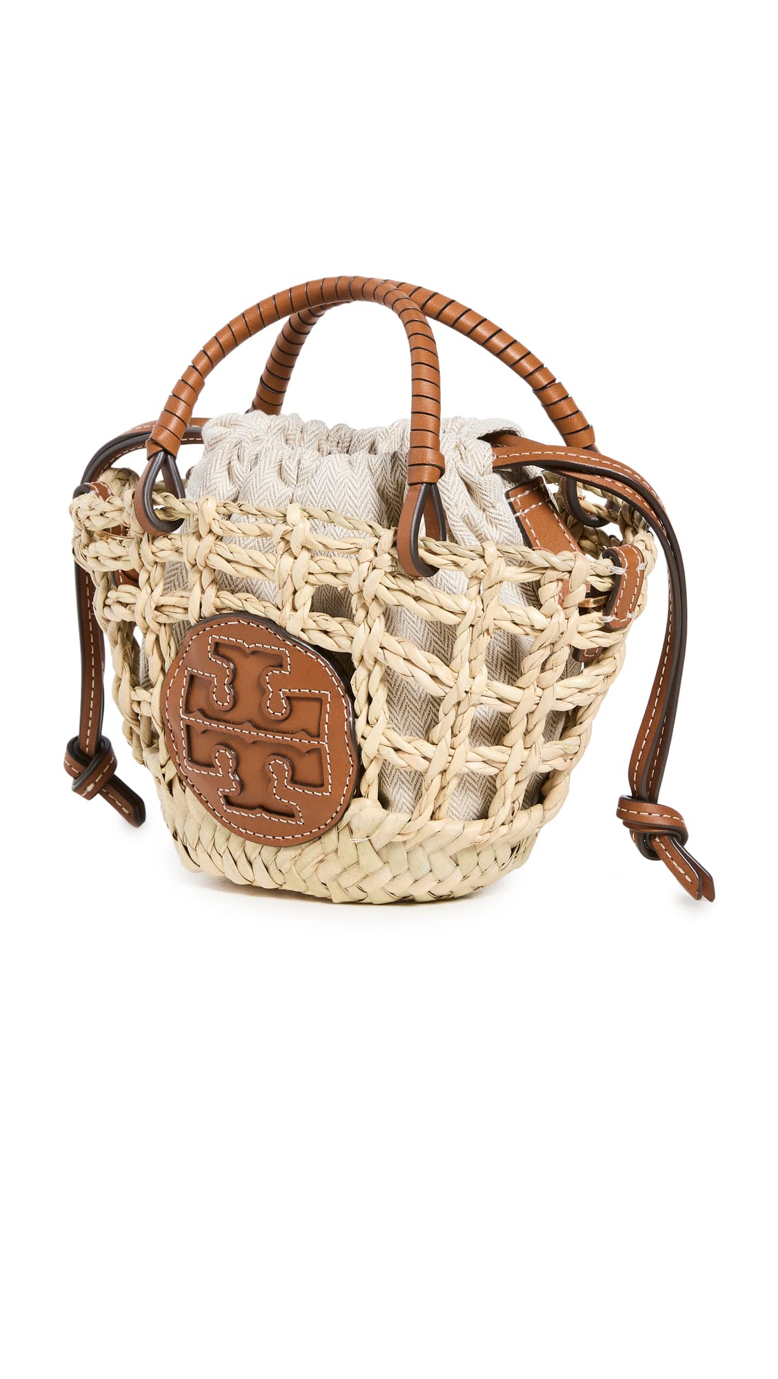Tory Burch Women's Ella Open Weave Mini Basket Tote, Natural, Tan, One Size