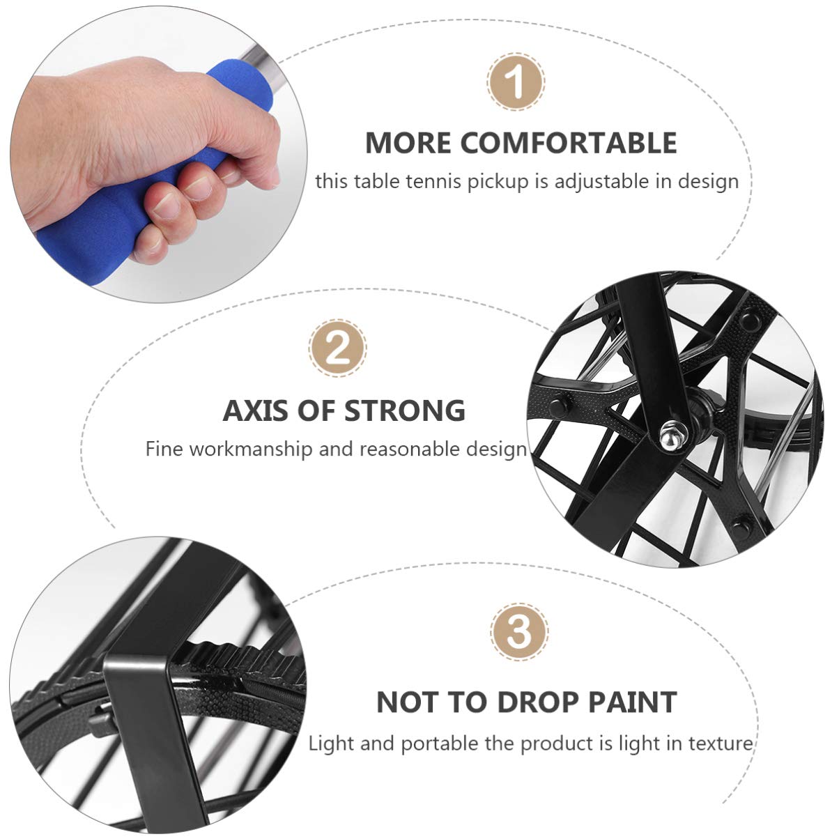 WINOMO Adjustable Table Tennis Ball Picker, 120 Ball Capacity Pickup Hopper, Portable Ball Collector for Picking and Storage Balls