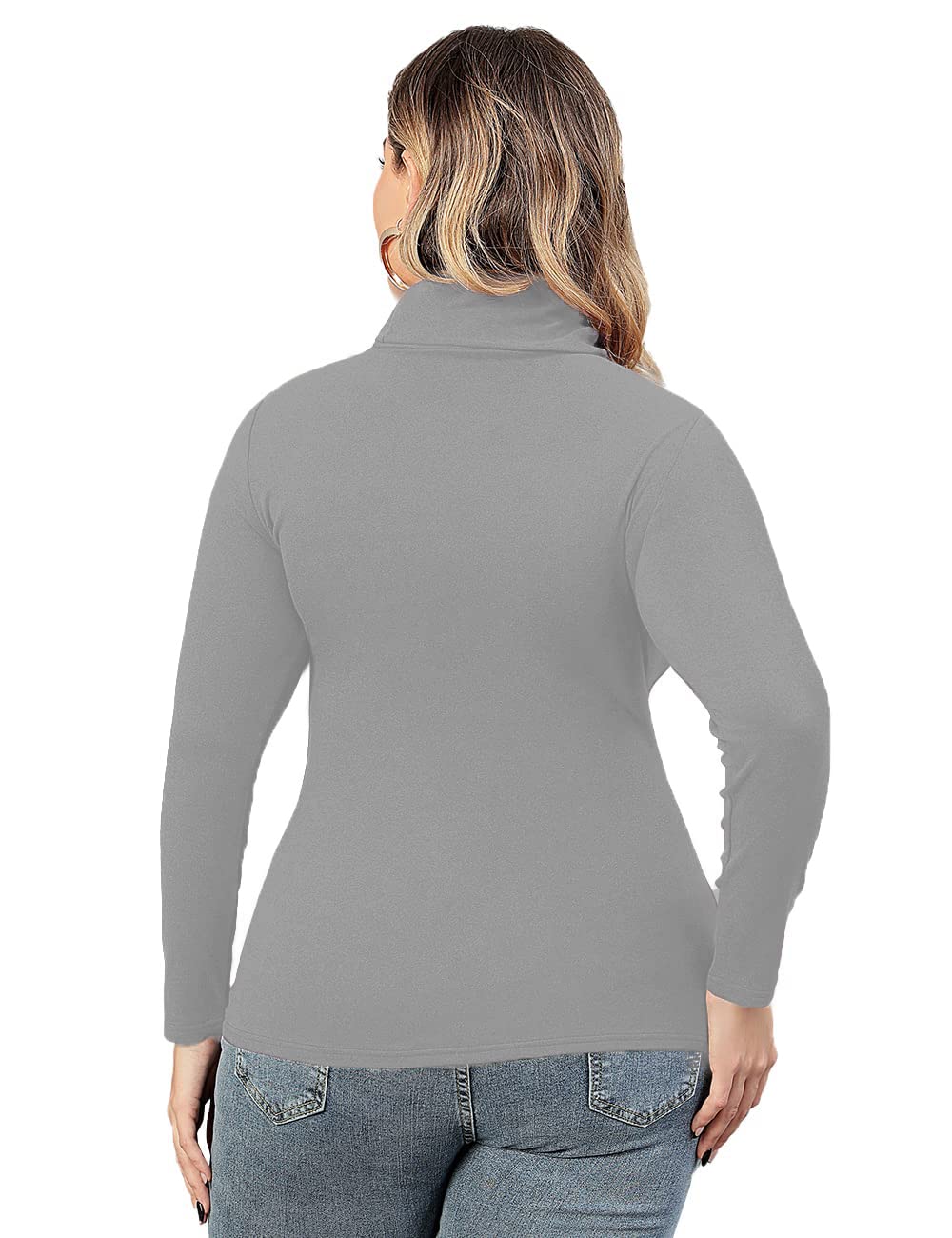 XIAGRKUI Women Plus Size Mock Turtleneck Tops Long Sleeve Stretch Slim Fitted Base Layer Shirt Grey 3XL