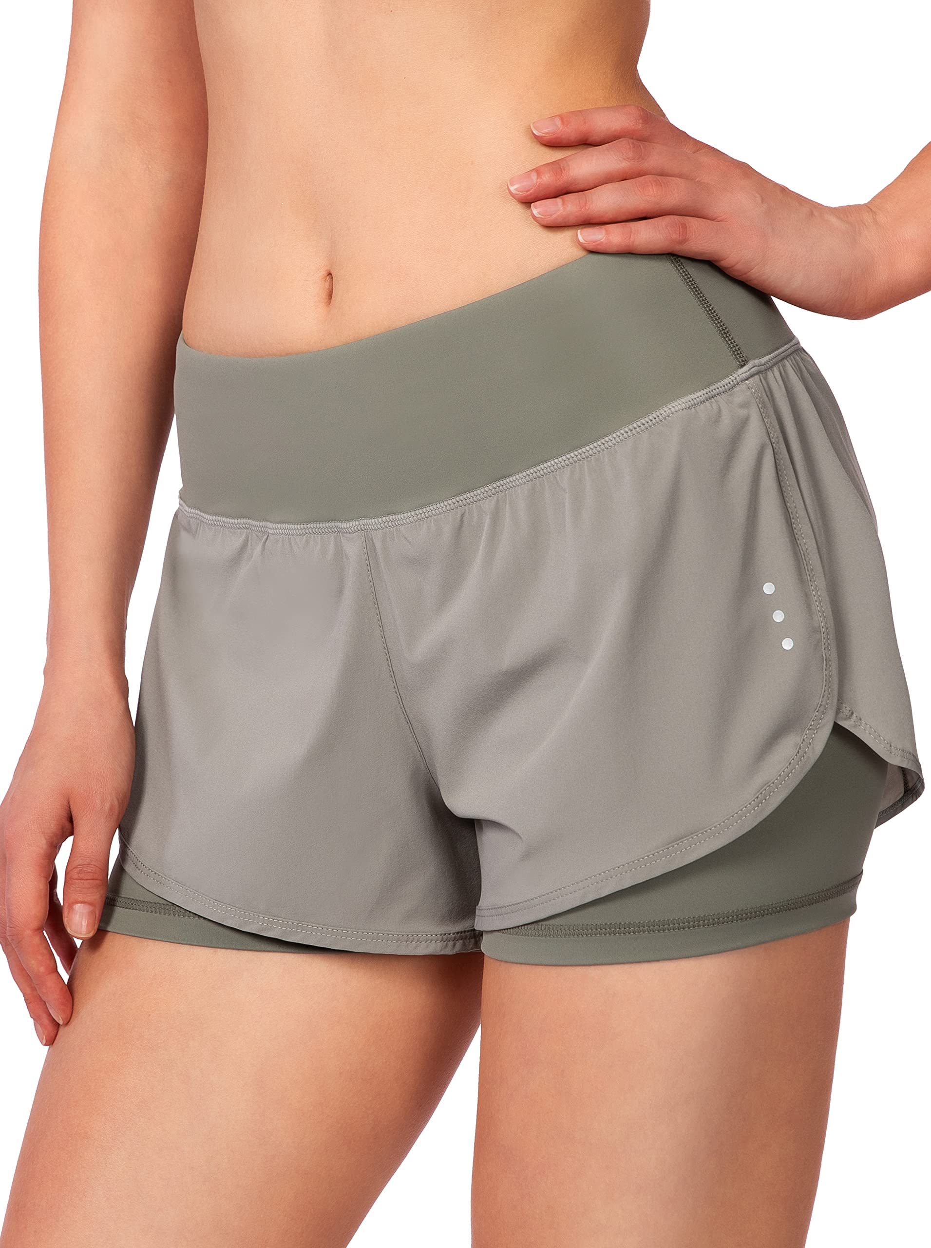 Soothfeel Women's 2 in 1 Running Shorts Workout Athletic Gym Yoga Shorts for Women with Pockets Green