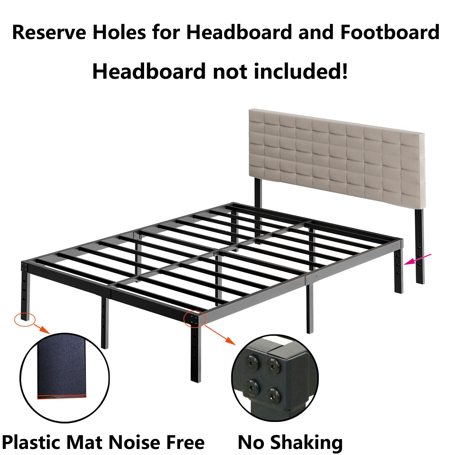 QUALEONA Bed-Frame-Queen, Metal Platform Queen-Size-Bed-Frame, No Box Spring Needed, Heavy Duty Steel Slat Support, Noise Free, Easy Quick Assembly, 14 Inch, Black