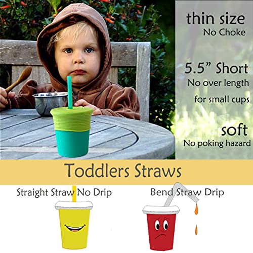 Tegion Thin Short Reusable Toddlers& Kids Silicone Straws for The First Years Take & Toss Spill Proof Straw Cup,10-14 oz Small Tumbler (Girls Color)