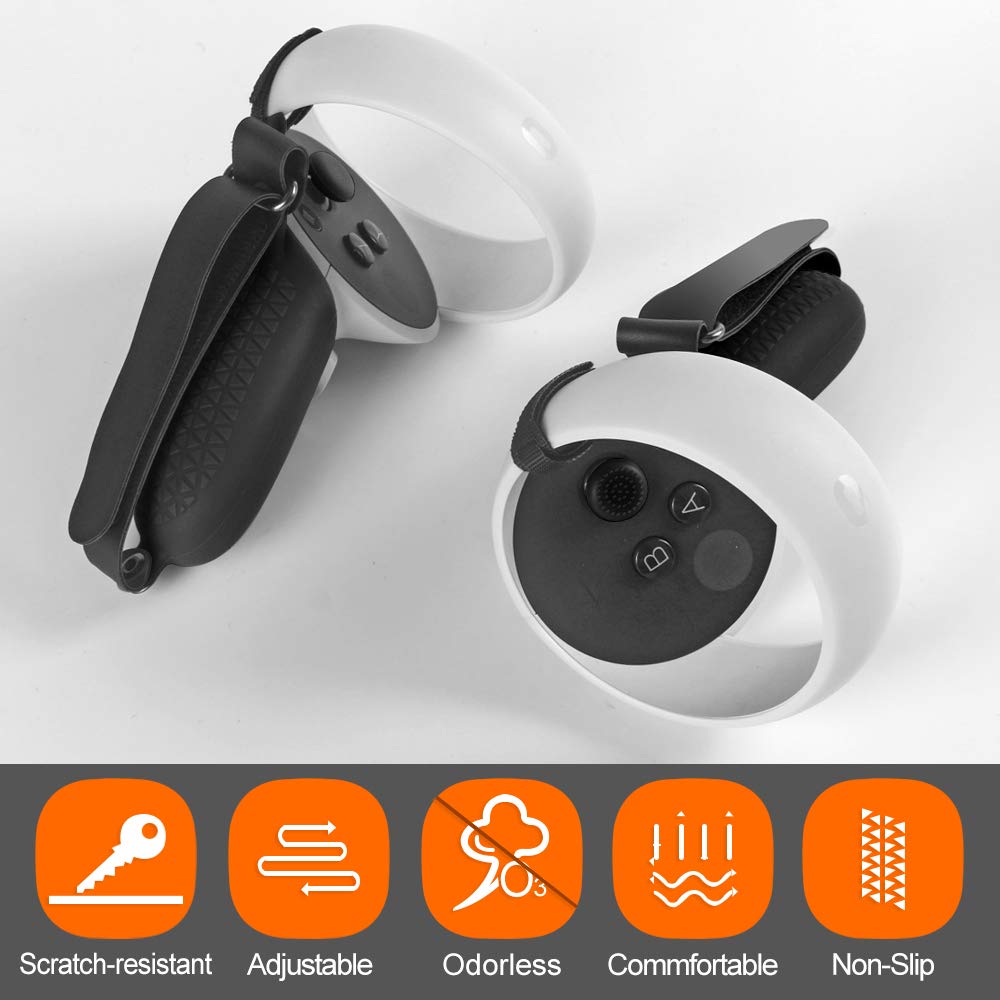 Touch Controller Silicone Grip Cover for Meta/Oculus Quest 2, Kits of Anti-Throw Handle Protective Sleeves with Extended Sticky Tape & Cleaning Cloth & Double Adhesive Glue & Storage Bag